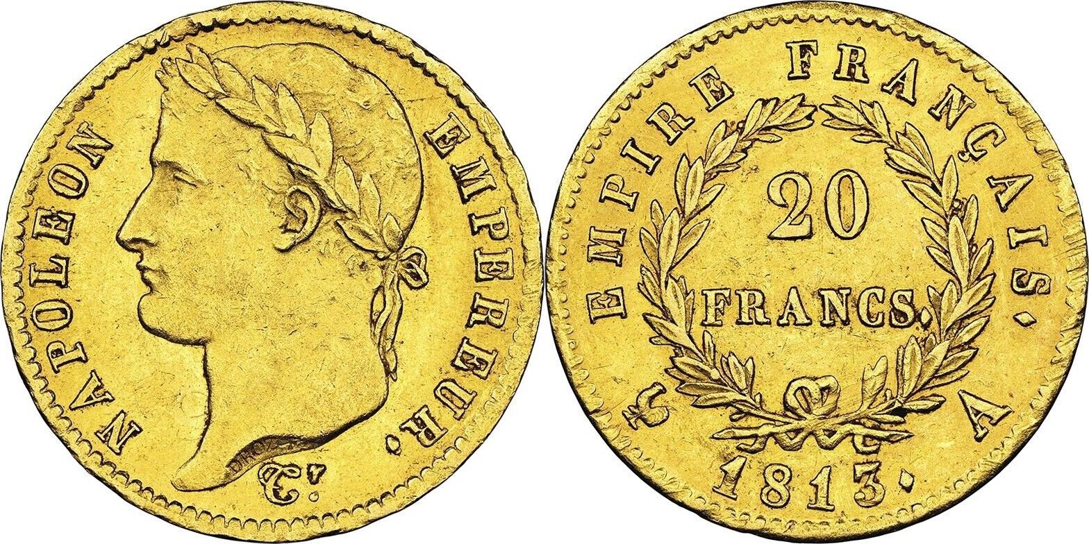 France 20 Francs 1813 Napoléon Empereur or Paris Superbe NGC AU58 rare Qualité | MA-Shops