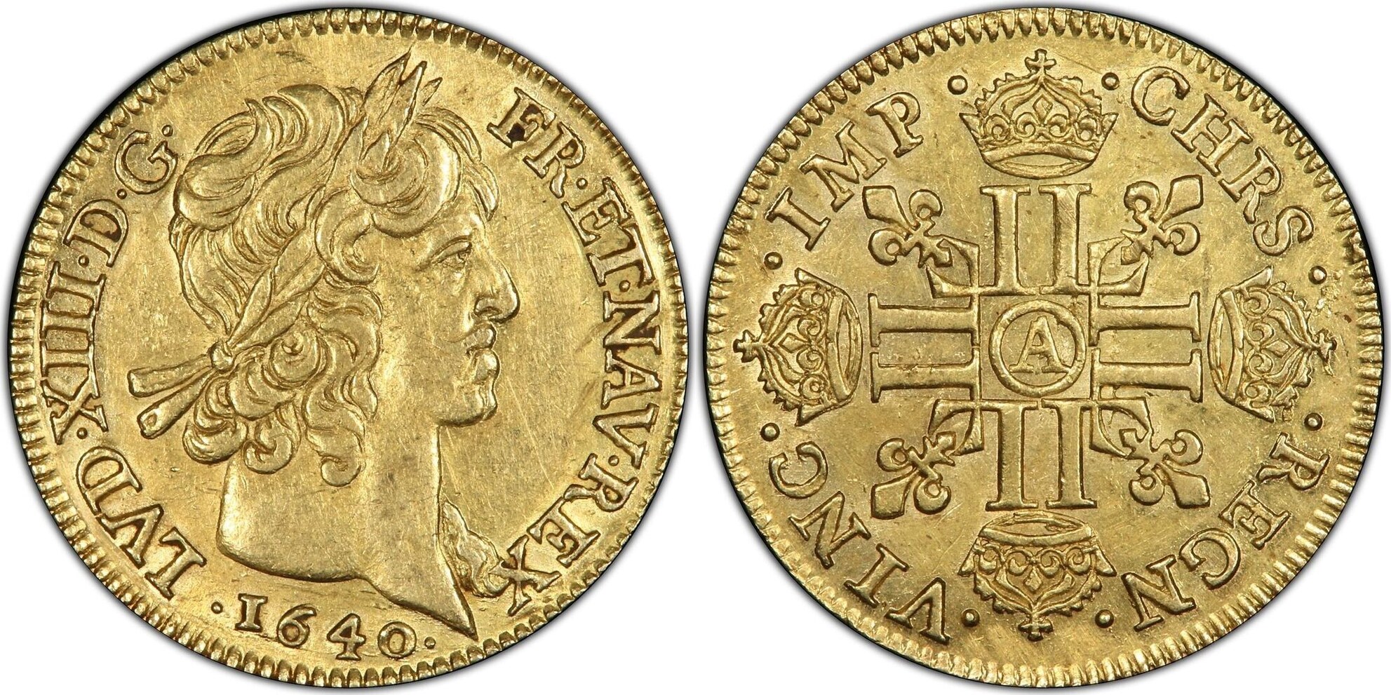 France Louis d'or 1640 Louis XIII de Warin à la mèche courte Paris unz ...