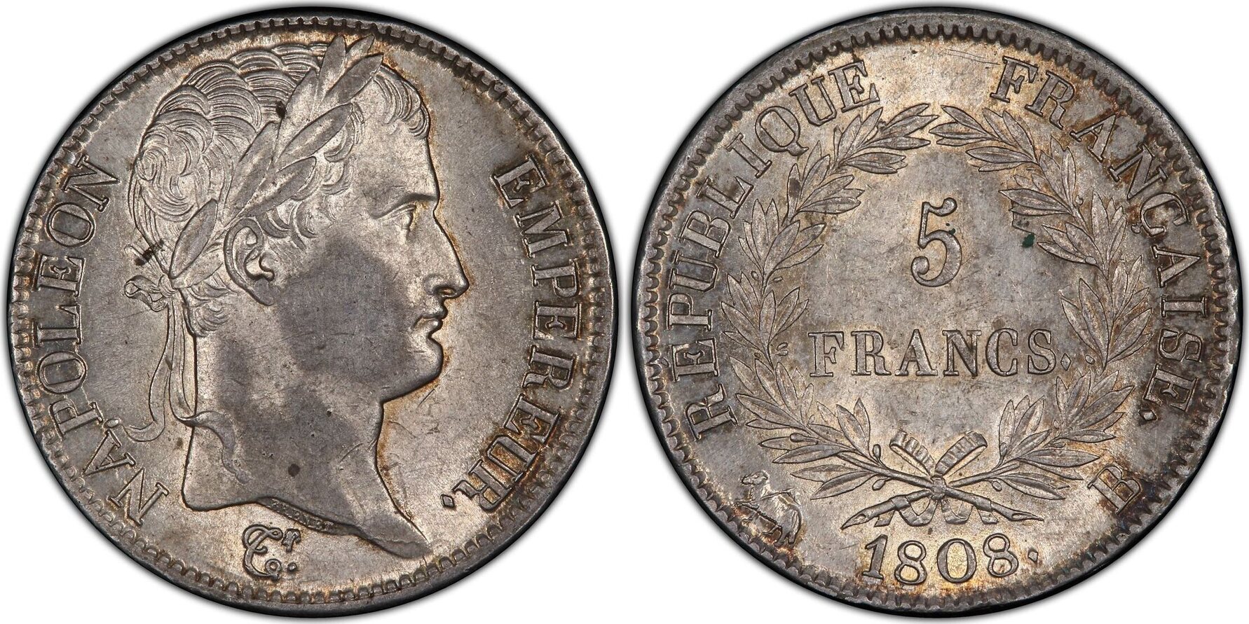 France 5 Francs 1808 Napoléon Empereur Rouen Superbe PCGS AU58 | MA-Shops