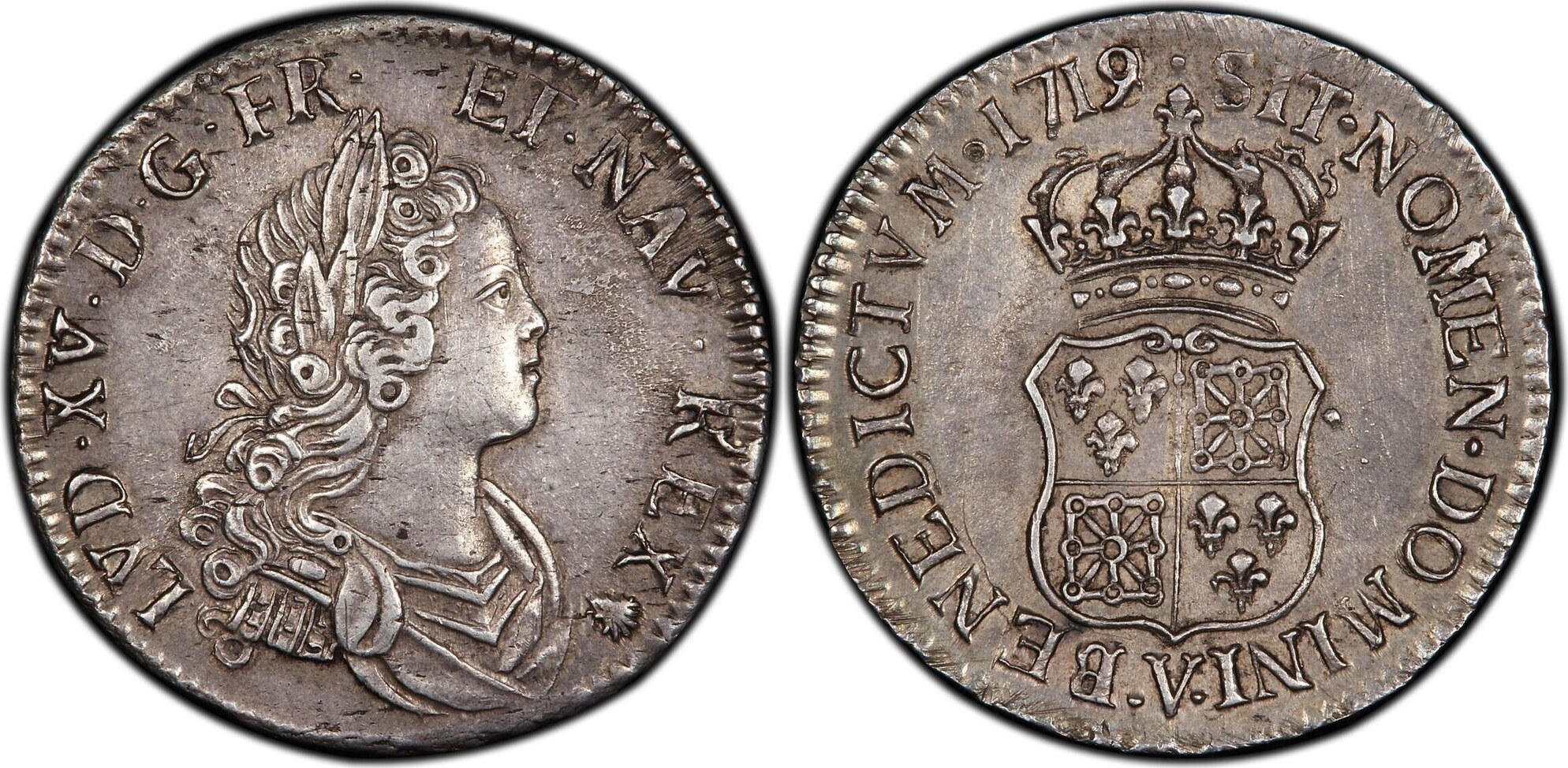 Demi-écu 1719 Louis XV de France-Navarre Troyes vz patine très rare ...