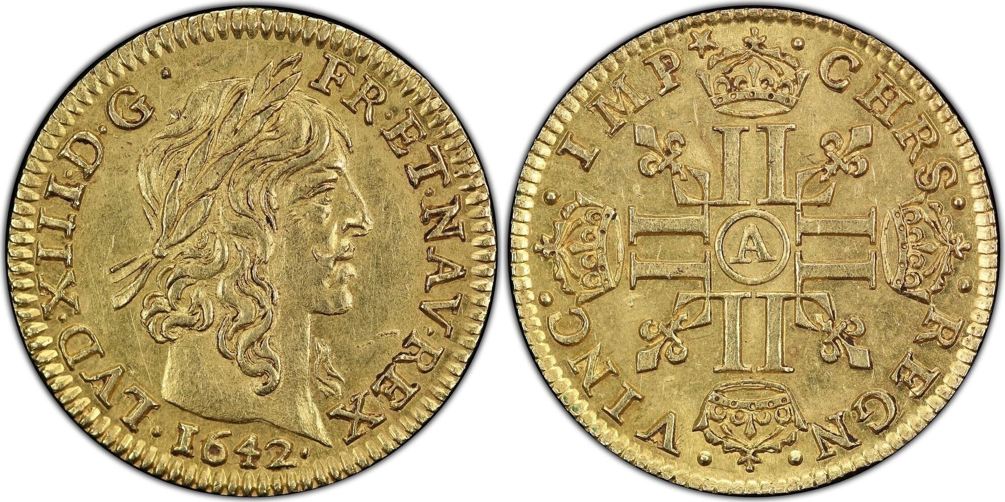France Demi-louis d'or 1642 Louis XIII de Warin Paris PCGS MS62 ...