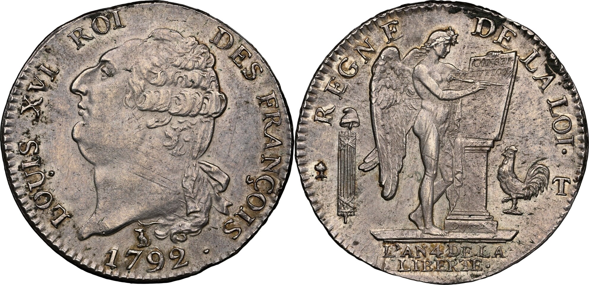 France 1792 Louis XVI écu dit au Génie type FRANÇOIS Nantes unz ...