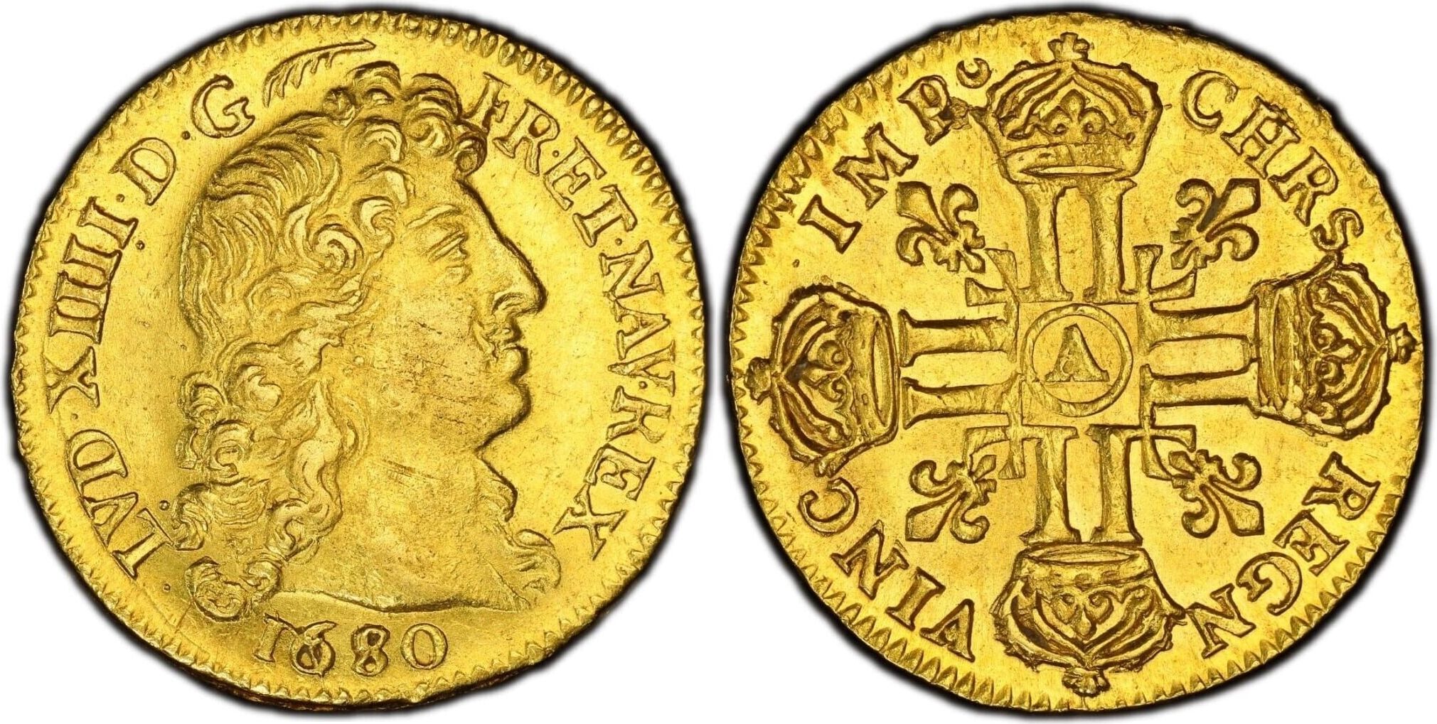 France 1680 Louis XIV Louis d'or à la Tête virile Paris PCGS AU58 ...