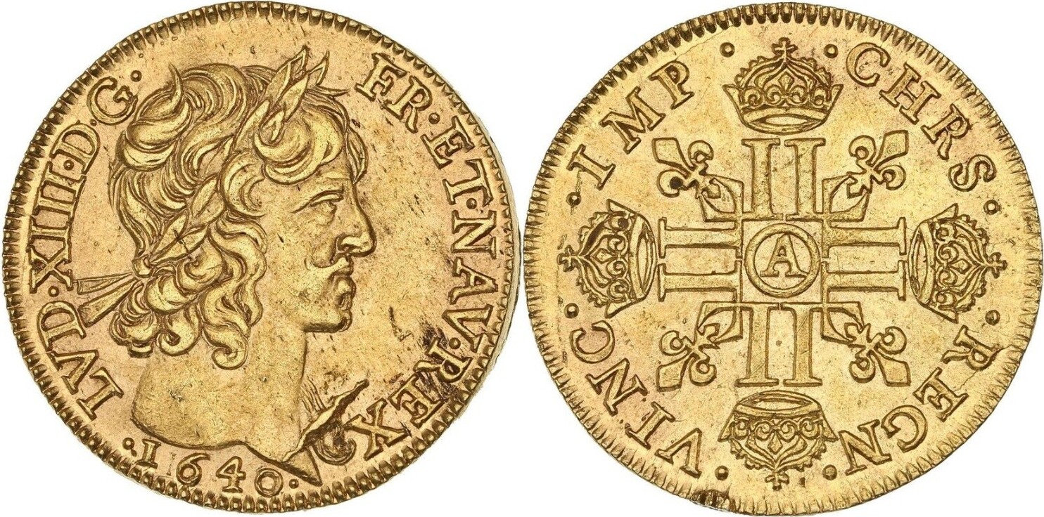 France 1640 Louis XIII Louis d'or de Warin Paris à la mèche courte unz ...