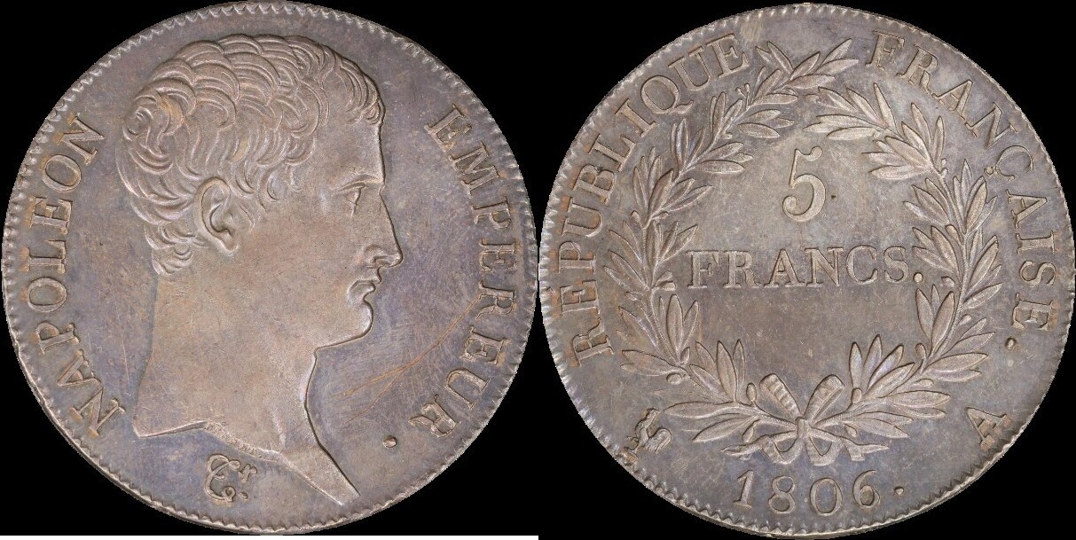 France 5 Francs 1806 Napoléon Premier Paris Flan bruni PP Collection ...