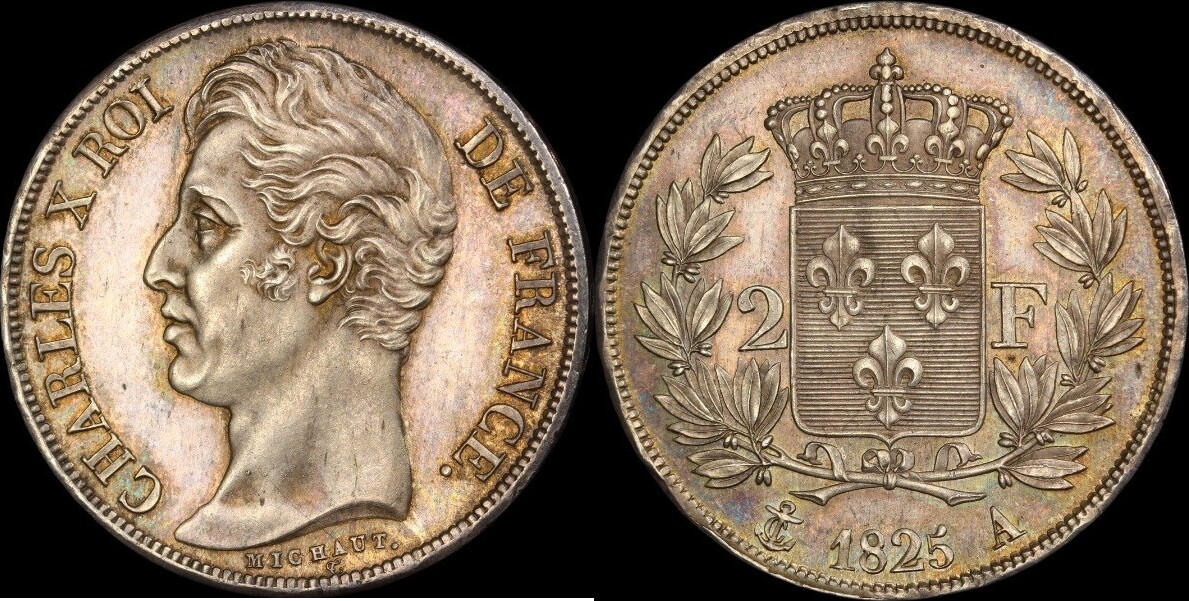 France 2 Francs 1825 Charles X Paris NGC MS63 Splendide à FDC rare ...