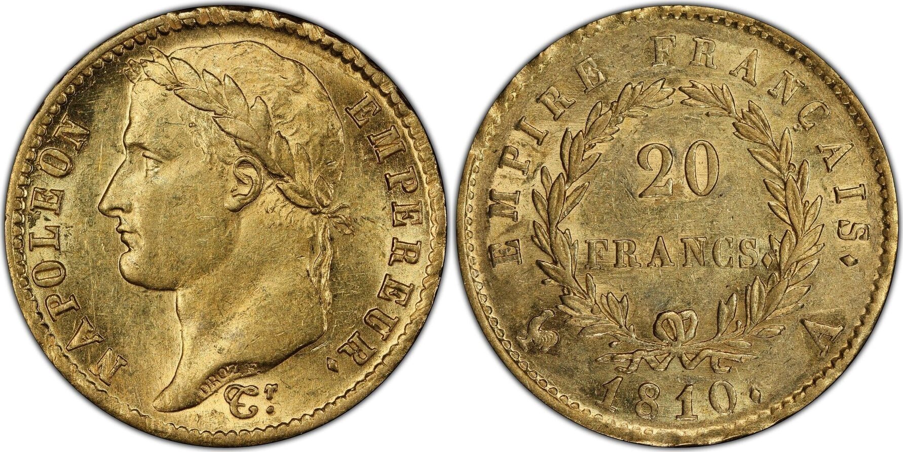 France 20 Francs 1810 Napoléon Empereur or Paris Superbe PCGS AU58 rare ...