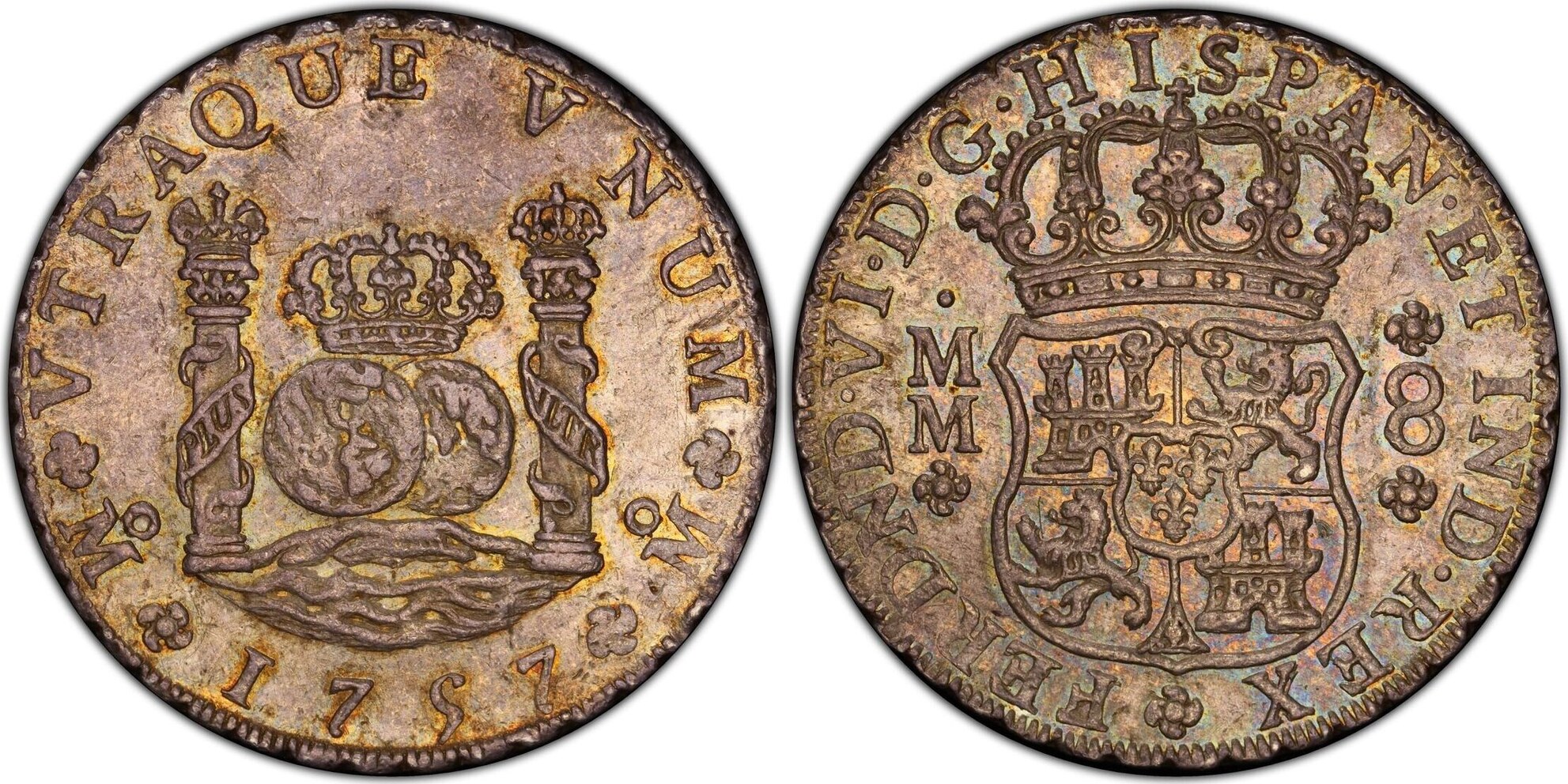 8 Reales 1757 Ferdinand VI Mo-MM Mexico City mint Beautiful coin vz ...