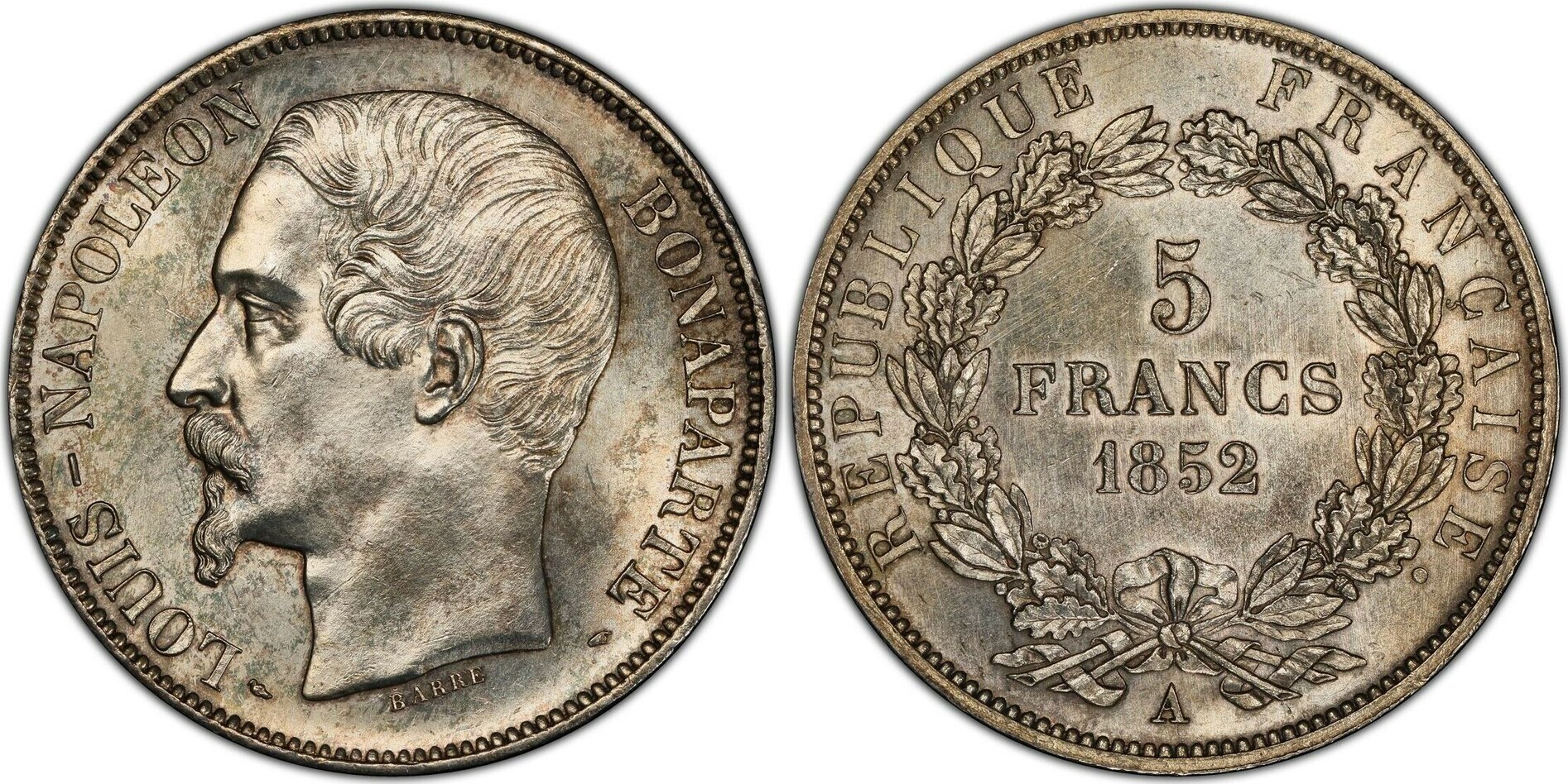 France 5 Francs 1852 Louis-Napoléon Paris Magnifique exemplaire unz à ...