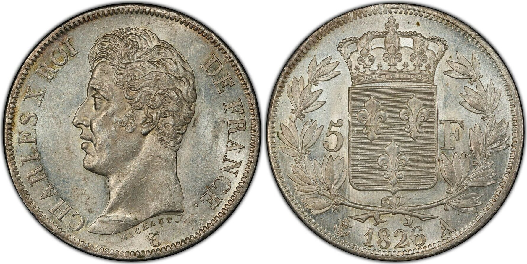France 5 Francs 1826 Paris Charles X 1er Type Splendide PCGS MS62 ...