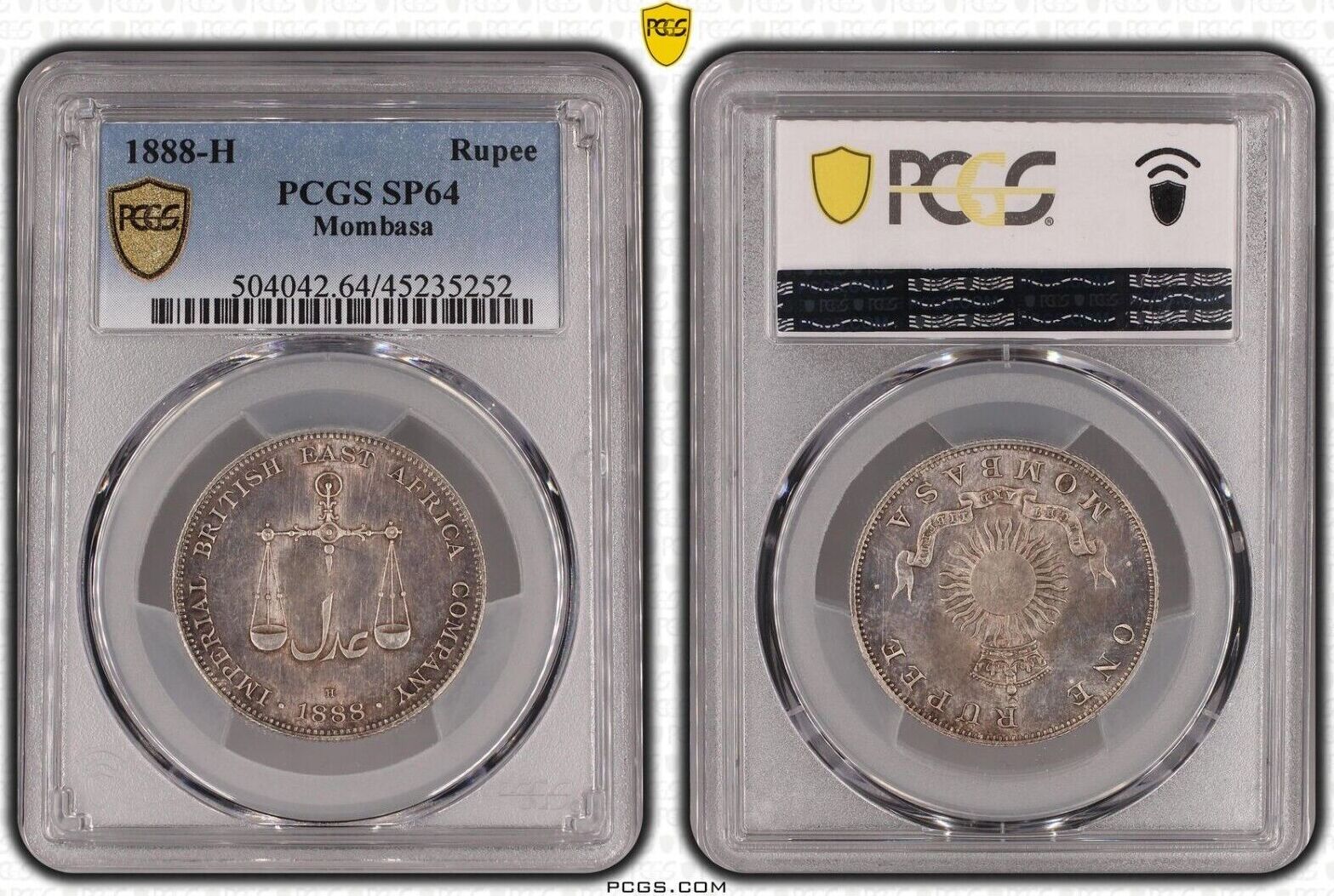 Rupee 1888 H Specimen Monbasa PCGS SP64 Beautiful coin flan bruni Proof rare | MA-Shops