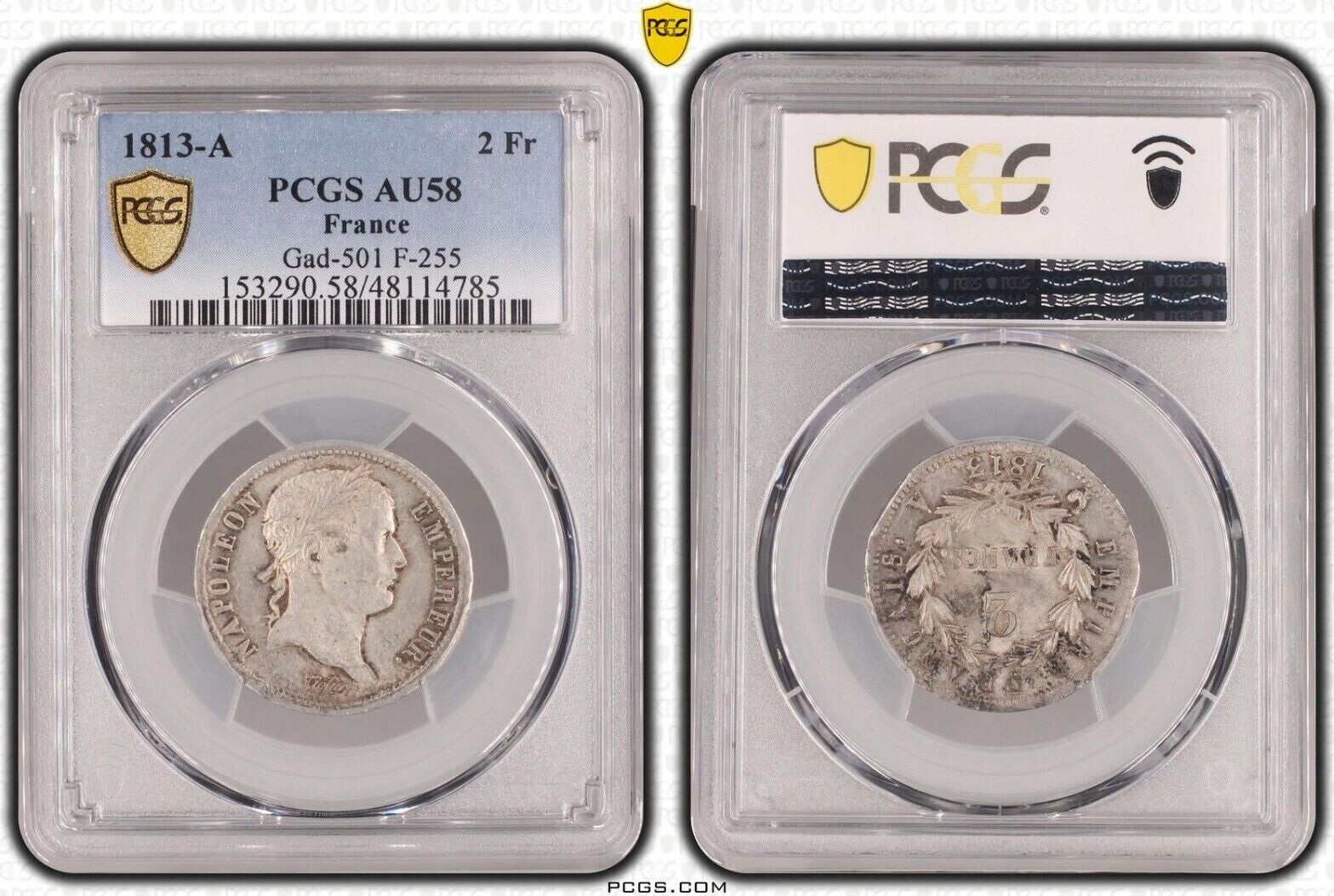 France 2 Francs 1813 Napoléon Empereur Paris Superbe PCGS AU58 SUP+/SPL | MA-Shops