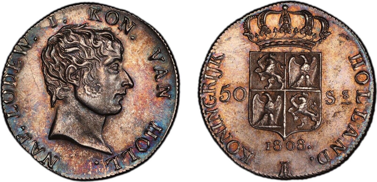 50 stuivers 1808 PAYS-BAS NETHERLANDS Louis Napoléon Utrecht unz Toned | MA-Shops