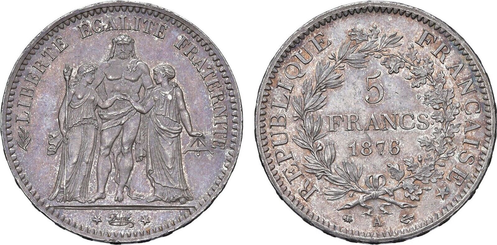 France 5 Francs 1876 Hercule Paris unz Proof-like patine de toute ...