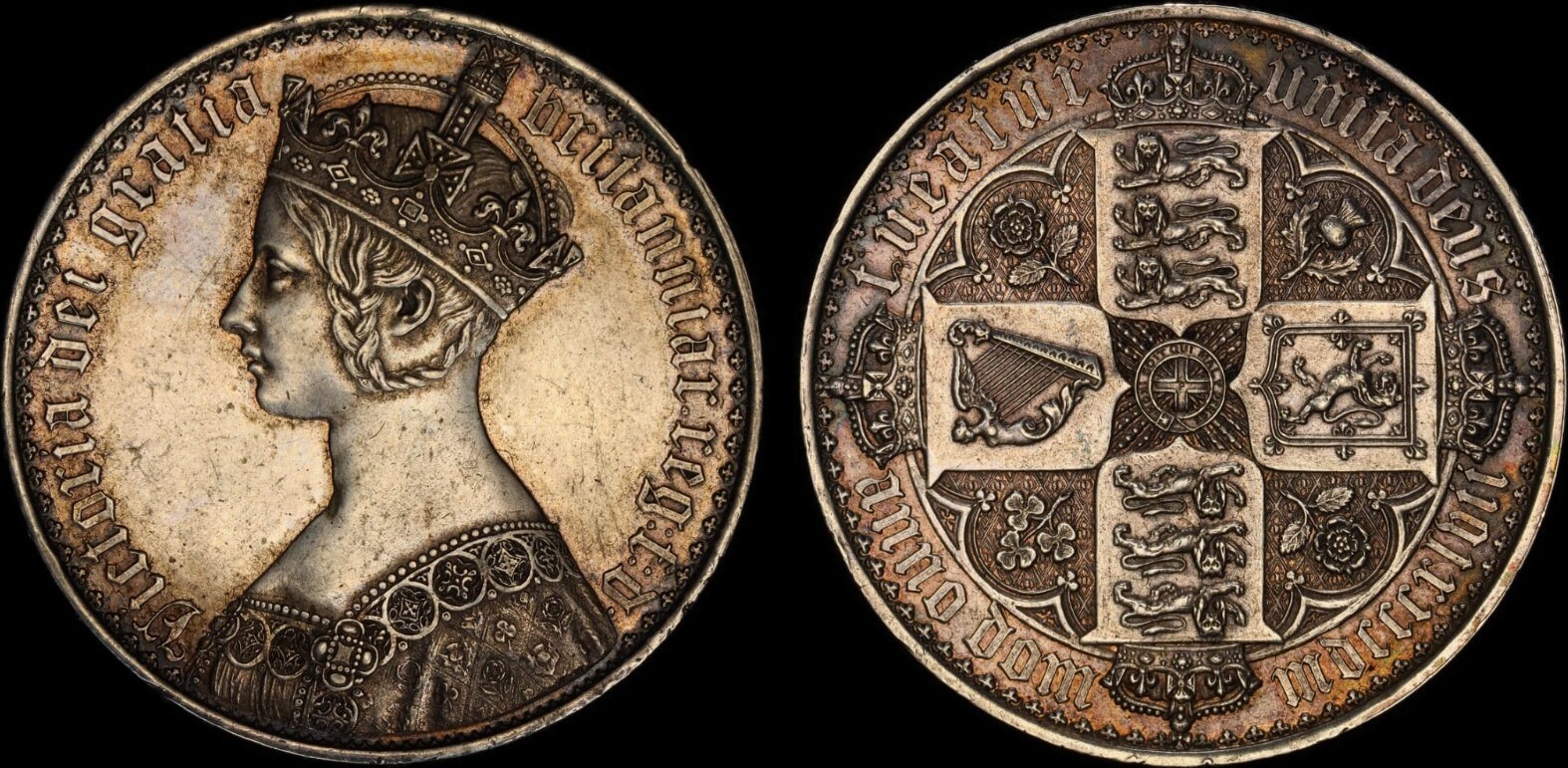 CROWN 1847 GREAT BRITAIN VICTORIA SILVER PROOF GOTHIC BEAUTIFUL COIN ...