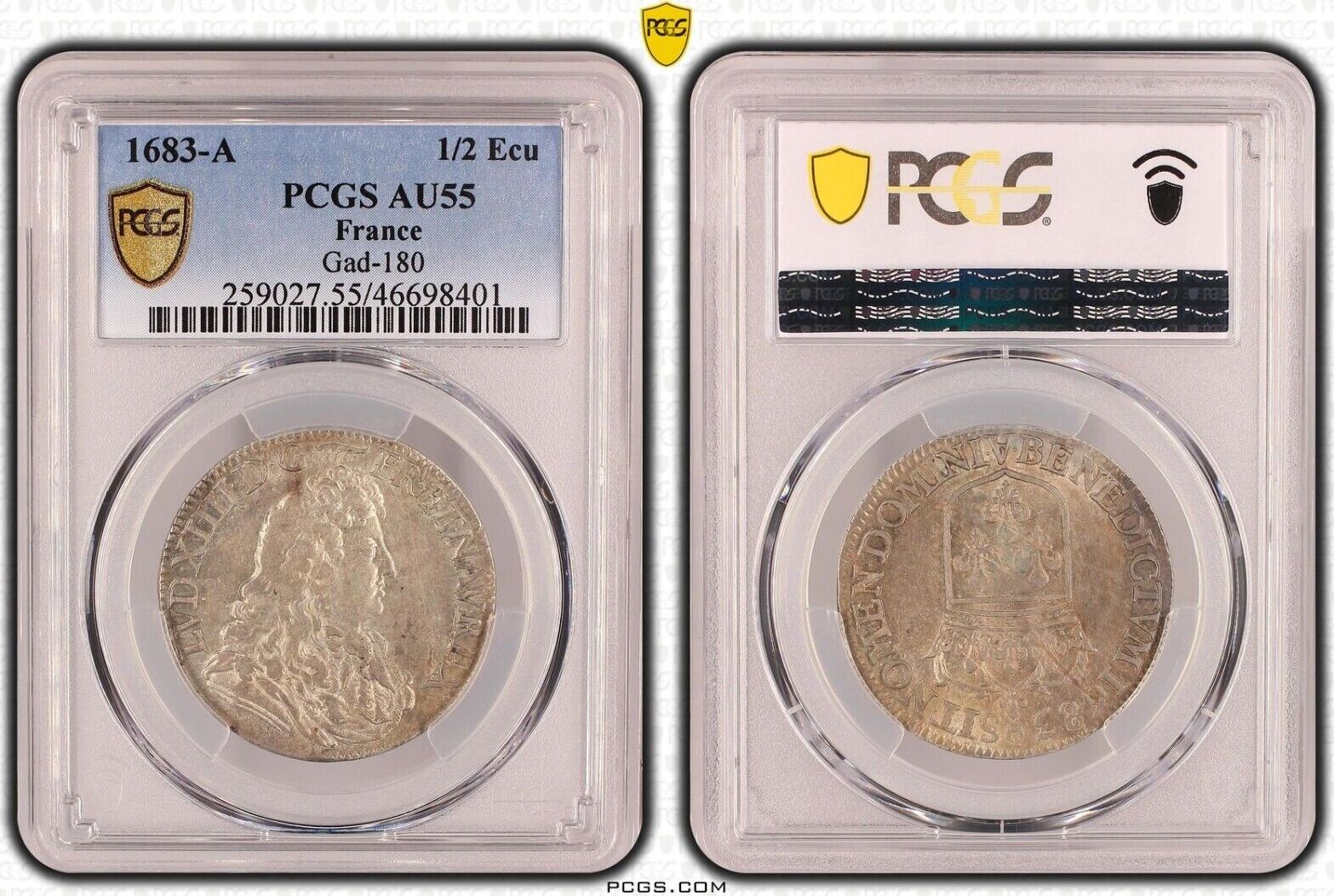 France Demi-écu 1683 Louis XIV au Jabot Paris Superbe très rare PCGS AU55 | MA-Shops