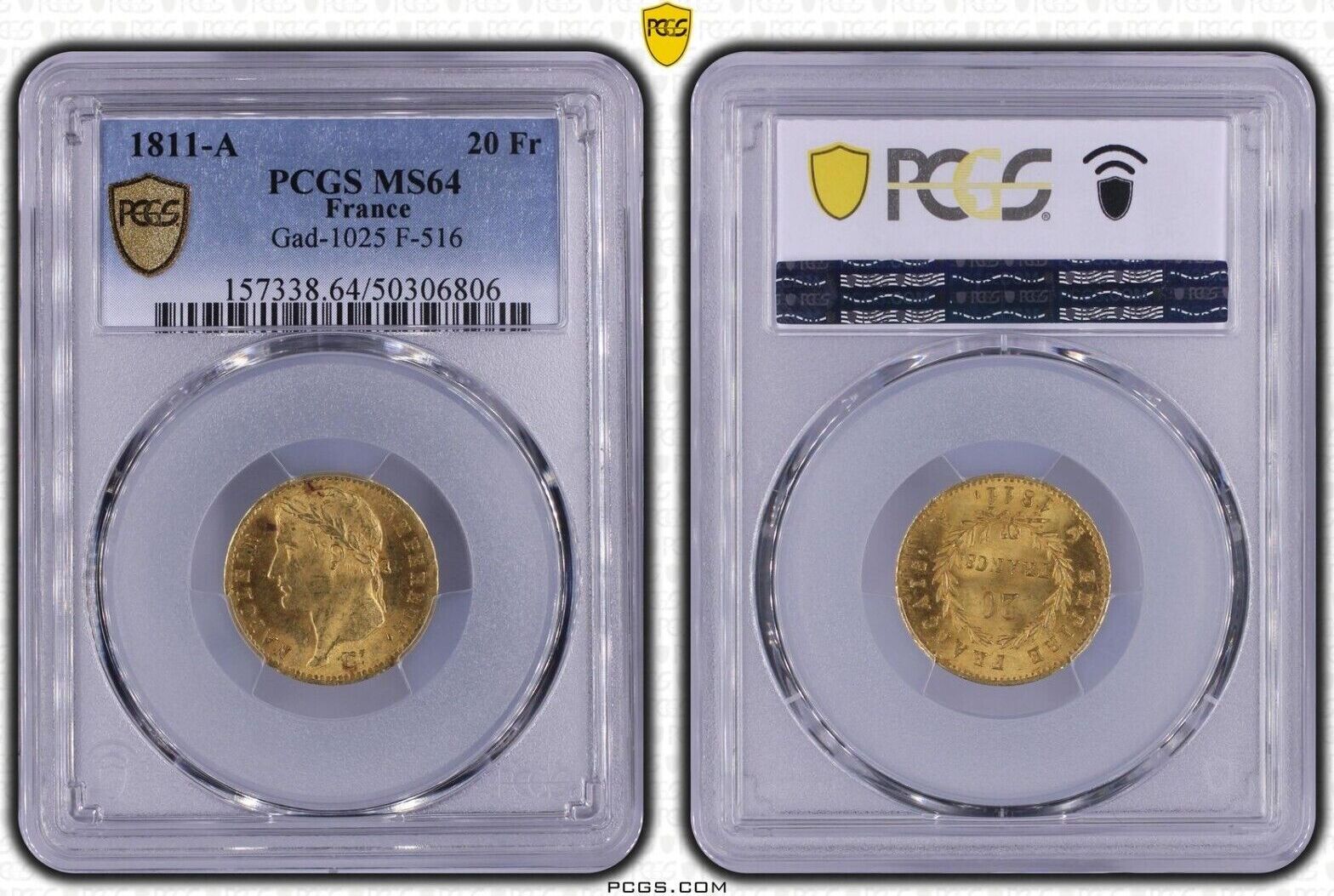 France 20 Francs 1811 Napoléon Empereur or Paris PCGS MS64 Splendide à Fleur de coin | MA-Shops