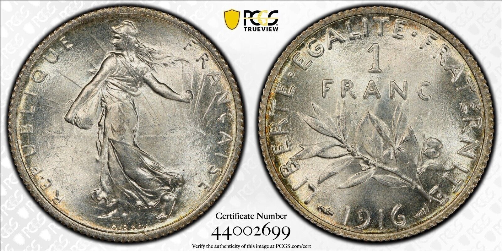 France 1 Franc 1916 Semeuse PCGS MS66 Fleur de coin +++ Collection idéale | MA-Shops