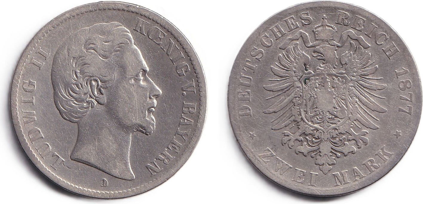 Deutsches Kaiserreich BAYERN 2 Mark 1877 D (J.41) s-ss | MA-Shops