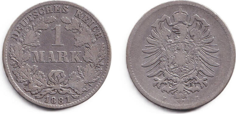 Deutsches Kaiserreich Deutsches Reich 1 Mark 1881 H (J.9) s | MA-Shops