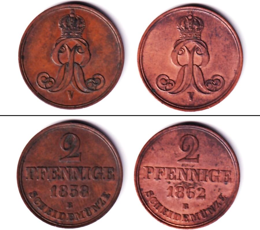 Altdeutschland 2 Pfennige Lot: Hannover 2x ss-vz [1858-1862] | MA-Shops