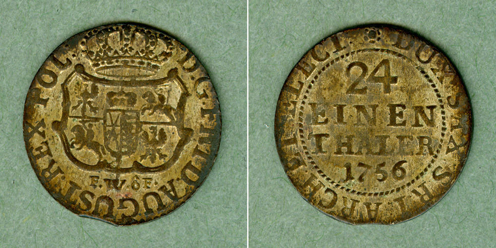 Altdeutschland 1/24 Taler Sachsen (Groschen) 1756 FwoF ss-vz | MA-Shops