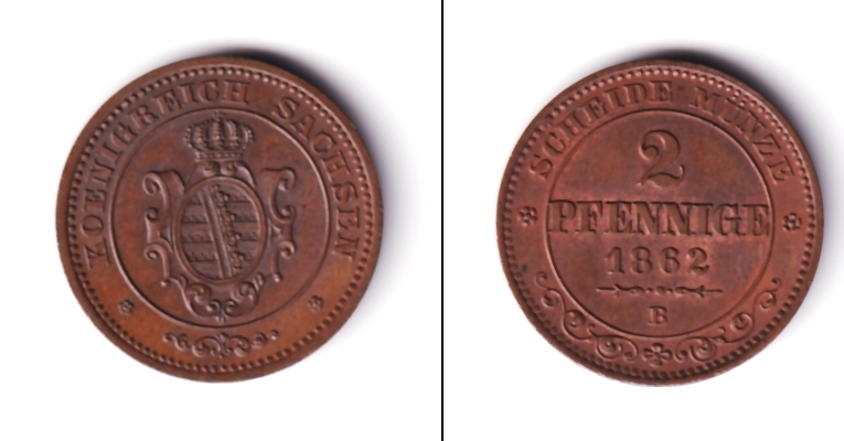 Altdeutschland Sachsen 2 Pfennige 1862 B PRACHT st | MA-Shops