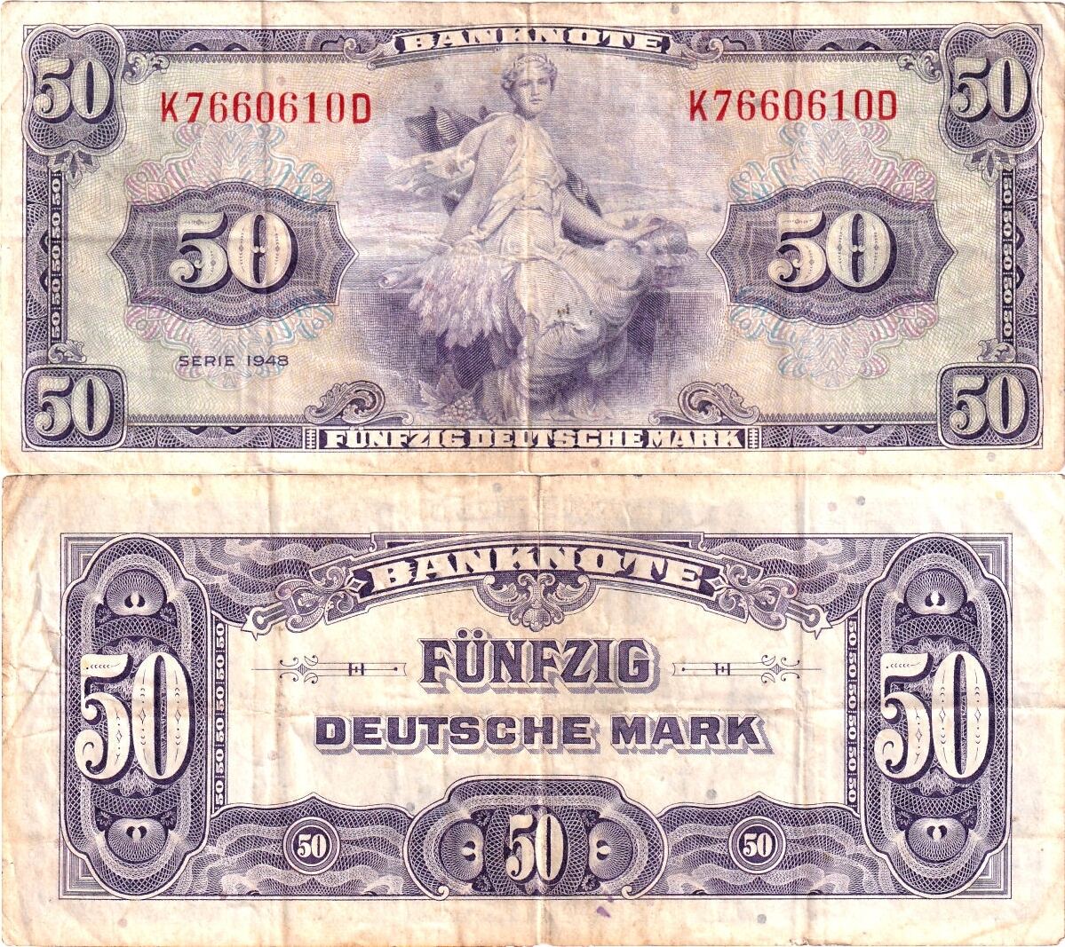 Banknoten 50 DEUTSCHE MARK BDL: 1948 Ro.242 Serie D IV | MA-Shops
