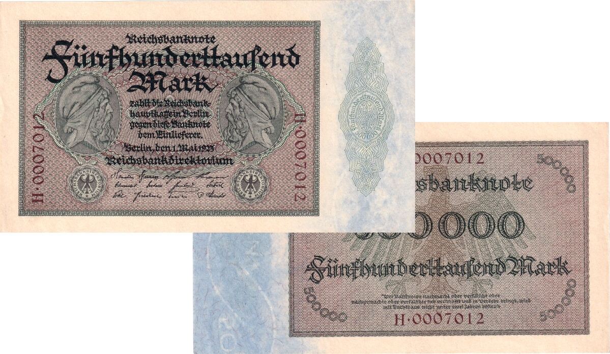 Banknoten 500000 Mark 500.000 MARK 1923 Ro.87a KN7 Serie! I- selten ...