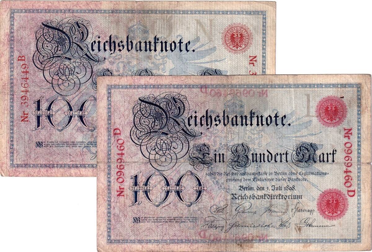 Deutsches Reich (bis 1923) Lot: Deutsche Reichsbank 2x Banknote 100 ...