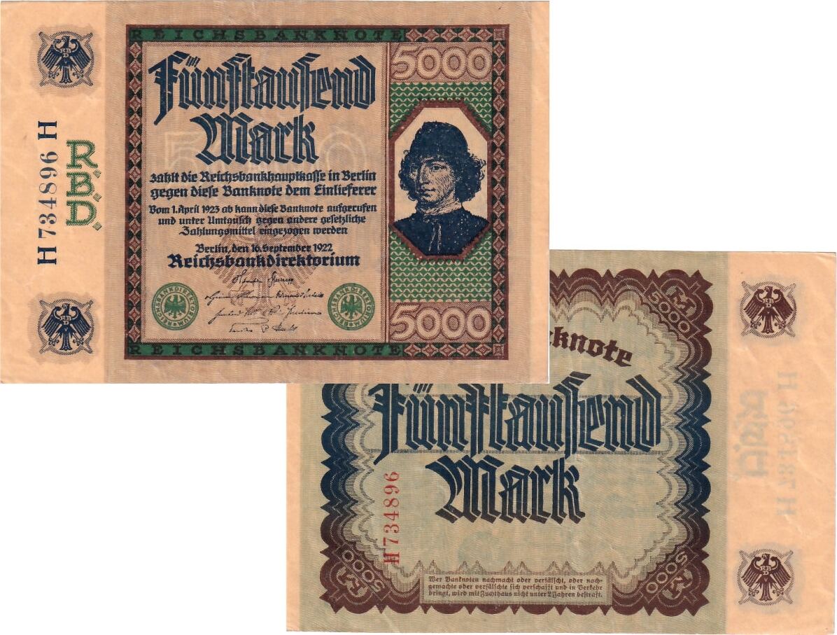 Banknoten 5000 MARK 1922 Ro.76 II | MA-Shops