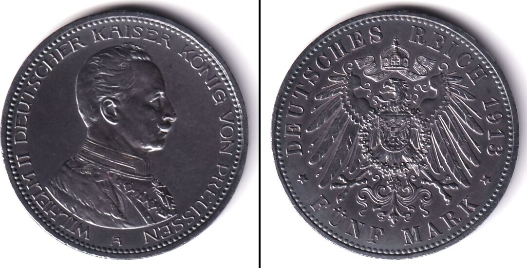 Deutsches Kaiserreich 5 Mark PREUSSEN 1913 A (J.114) UNIFORM vz-st unz- | MA-Shops