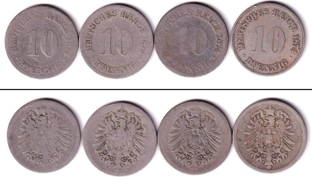 Deutsches Kaiserreich 10 Pfennig Lot: DEUTSCHES REICH 4x 10 Pf. (J.4) s ...