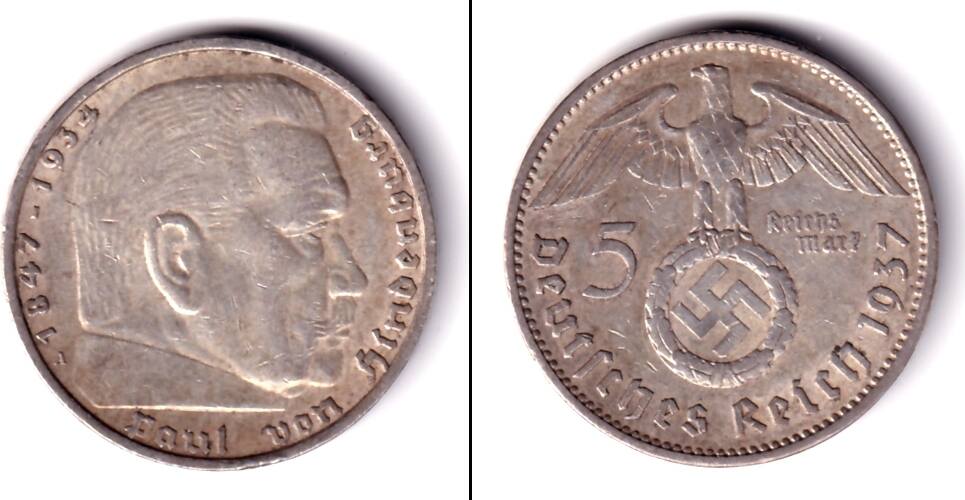 DEUTSCHES REICH 5 Reichsmark 1937 A (J.367) ss+ | MA-Shops