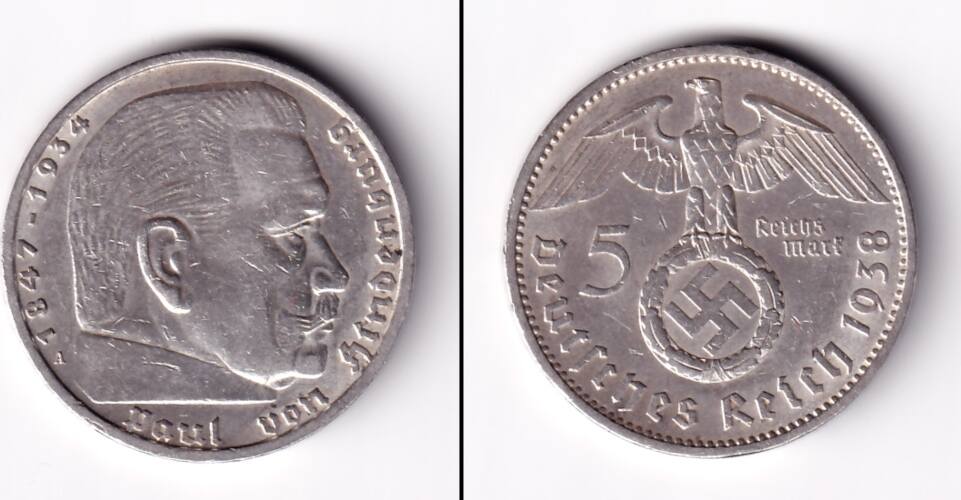 DEUTSCHES REICH 5 Reichsmark 1938 A (J.367) ss-vz | MA-Shops