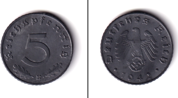 Drittes Reich 5 Pfennig DEUTSCHES REICH 5 Reichspfennig (J.370) 1942 E ...