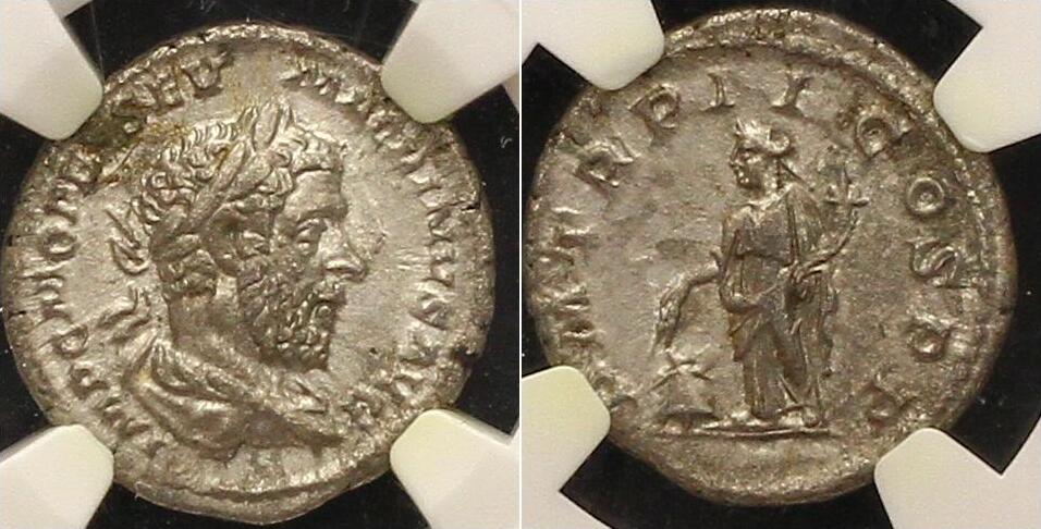 Kaiserzeit Denar 217 - 218 n. Chr. Macrinus 217 - 218. NGC CHXF ...