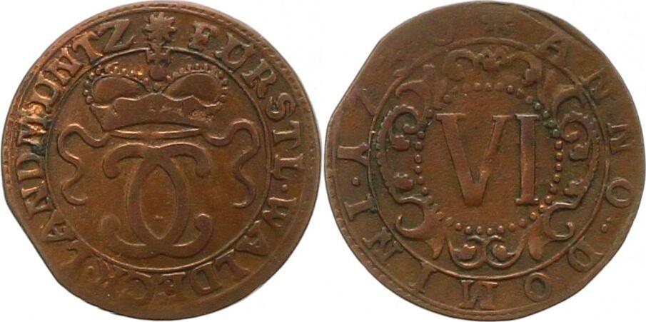 Waldeck 6 Pfennig 1730 Karl August Friedrich 1728-1763. Prägeschwäche ...