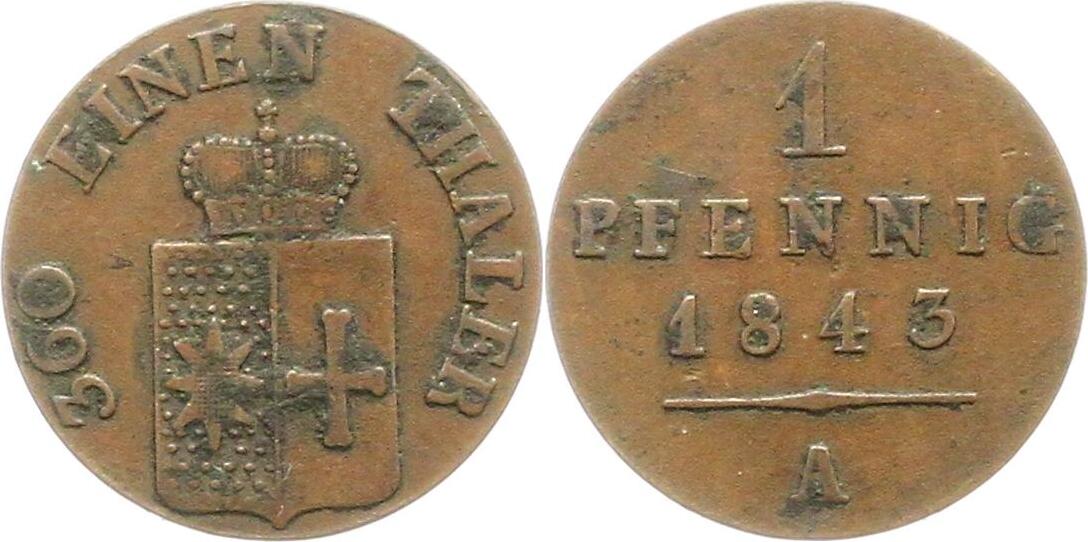 Waldeck Pfennig 1843 A Georg Heinrich 1813-1845. Sehr schön | MA-Shops