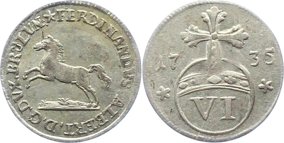 Braunschweig-Wolfenbüttel 6 Pfennig Ferdinand Albrecht II. 1735. Fast ...