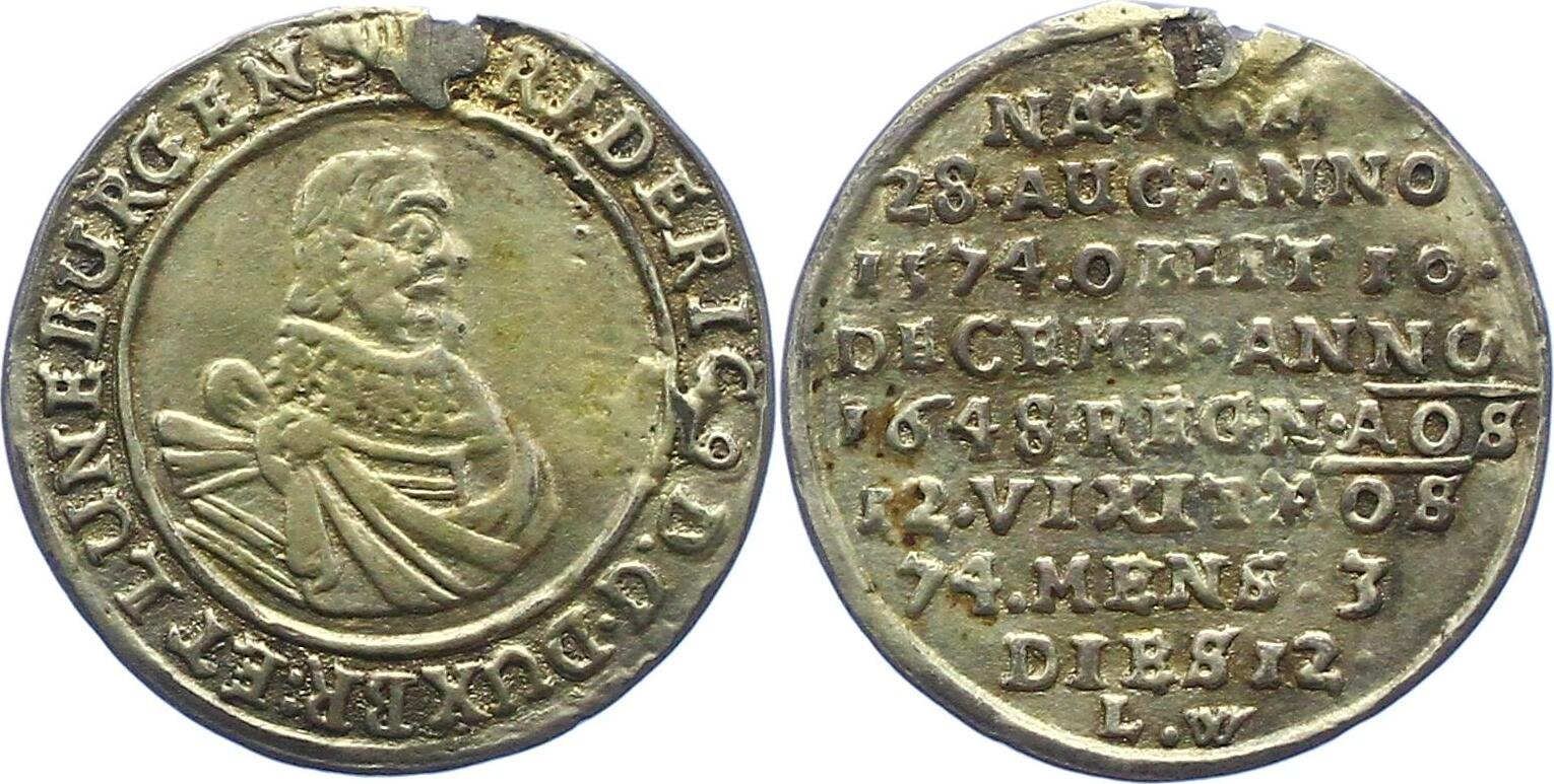 Braunschweig-Lüneburg-Celle 1/8 Taler 1648 LW Friedrich von Celle 1636-1648. Altvergoldet ...