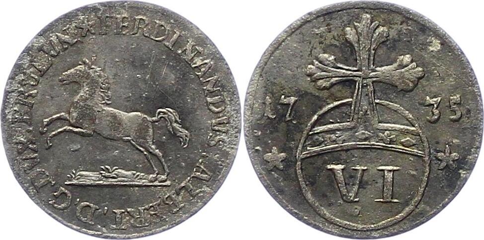 Braunschweig-Wolfenbüttel 6 Pfennig Ferdinand Albrecht II. 1735. Sehr ...
