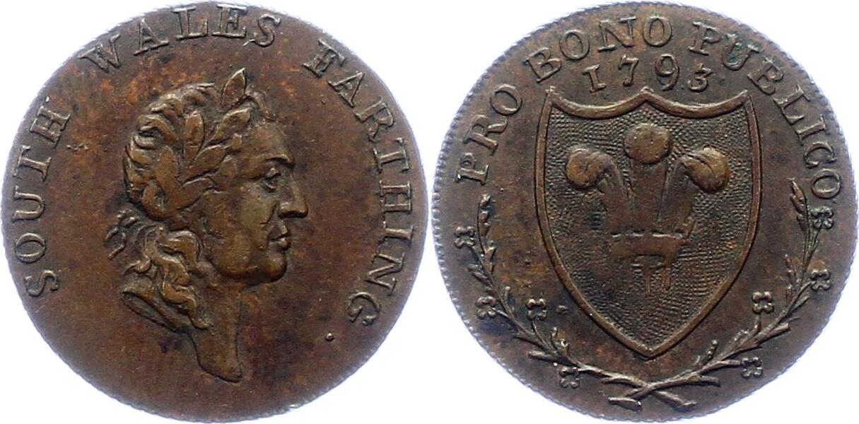 Großbritannien South Wales. Farthing 1793 George III. 1760-1820. Sehr ...
