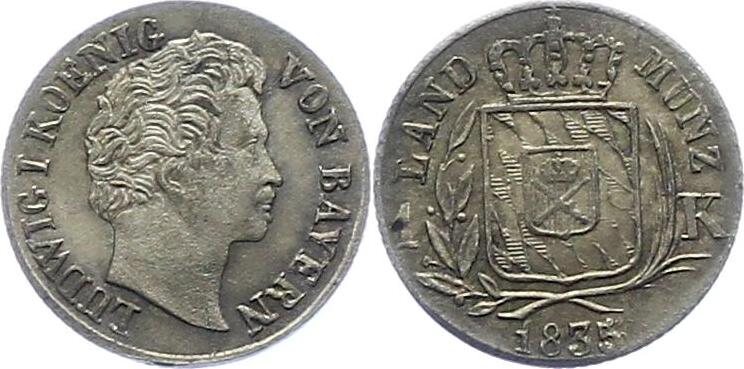 Bayern Kreuzer 1835 Ludwig I. 1825-1848. Vorzüglich - Stempelglanz | MA ...