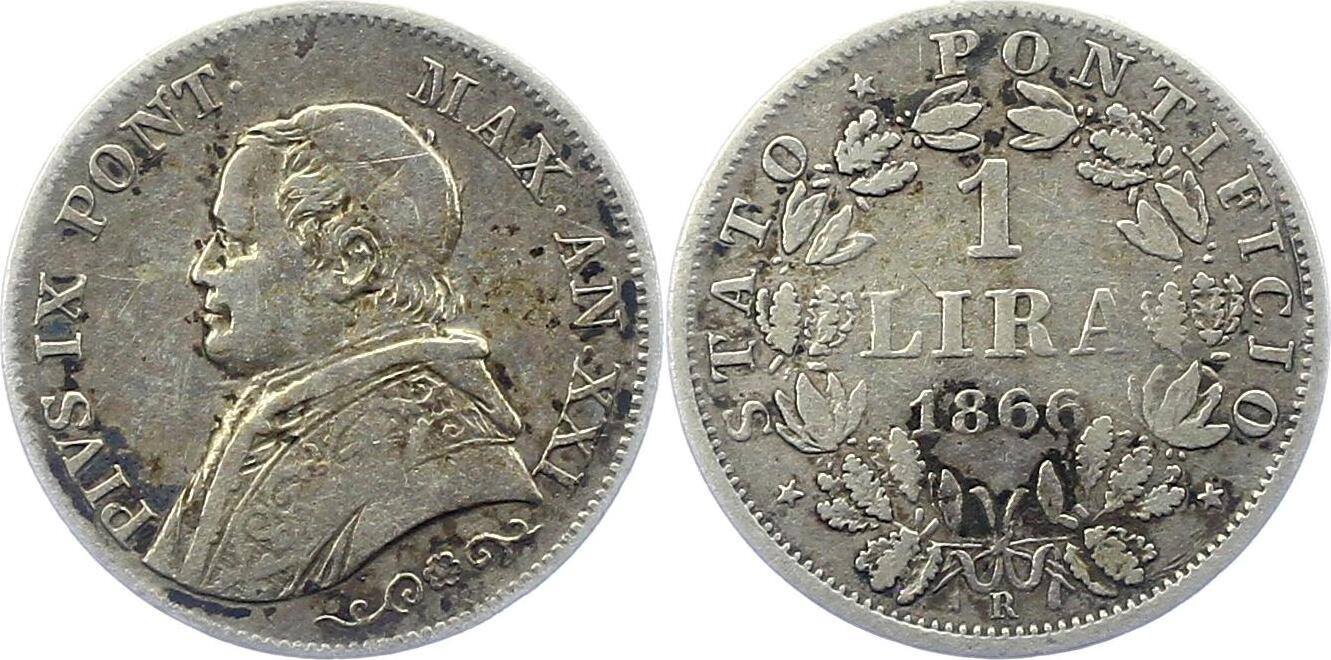 Italien-Kirchenstaat Vatikan 1 Lira 1866 R Pio IX. 1846-1878. Sehr schön | MA-Shops