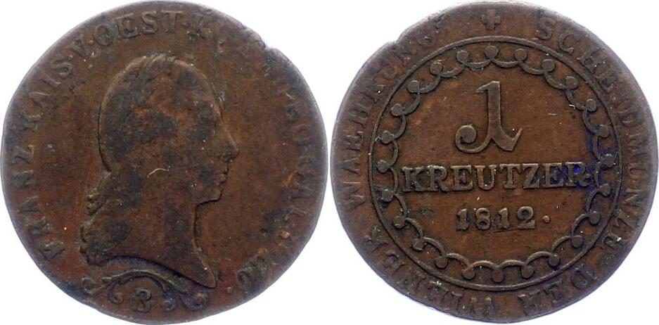 Haus Habsburg Kreuzer 1812 B Franz II.(I.) 1792-1835. Winz. Schrötlingsfehler, fast sehr schön ...