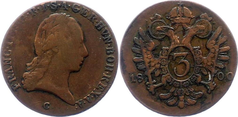 Haus Habsburg 3 Kreuzer 1800 C Franz II.(I.) 1792-1835. Fast sehr schön | MA-Shops