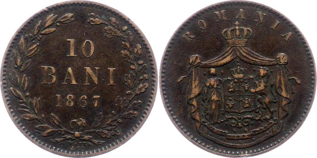 Rumänien 10 Bani 1867 Carl I. 1866-1914. Sehr schön + | MA-Shops