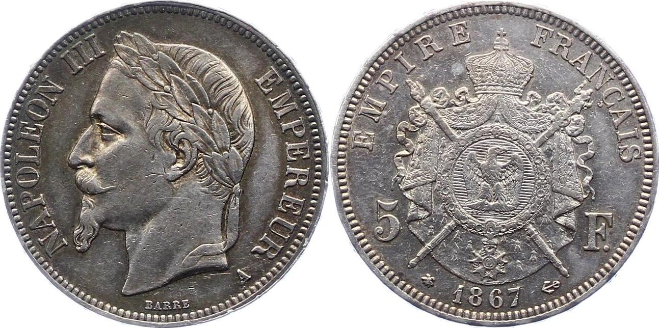 Frankreich 5 Francs 1867 A Napoleon III. 1852-1870. Fast vorzüglich ...