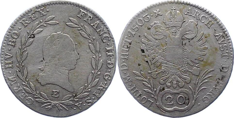 Haus Habsburg 20 Kreuzer 1803 E Franz II.(I.) 1792-1835. Fast sehr schön | MA-Shops